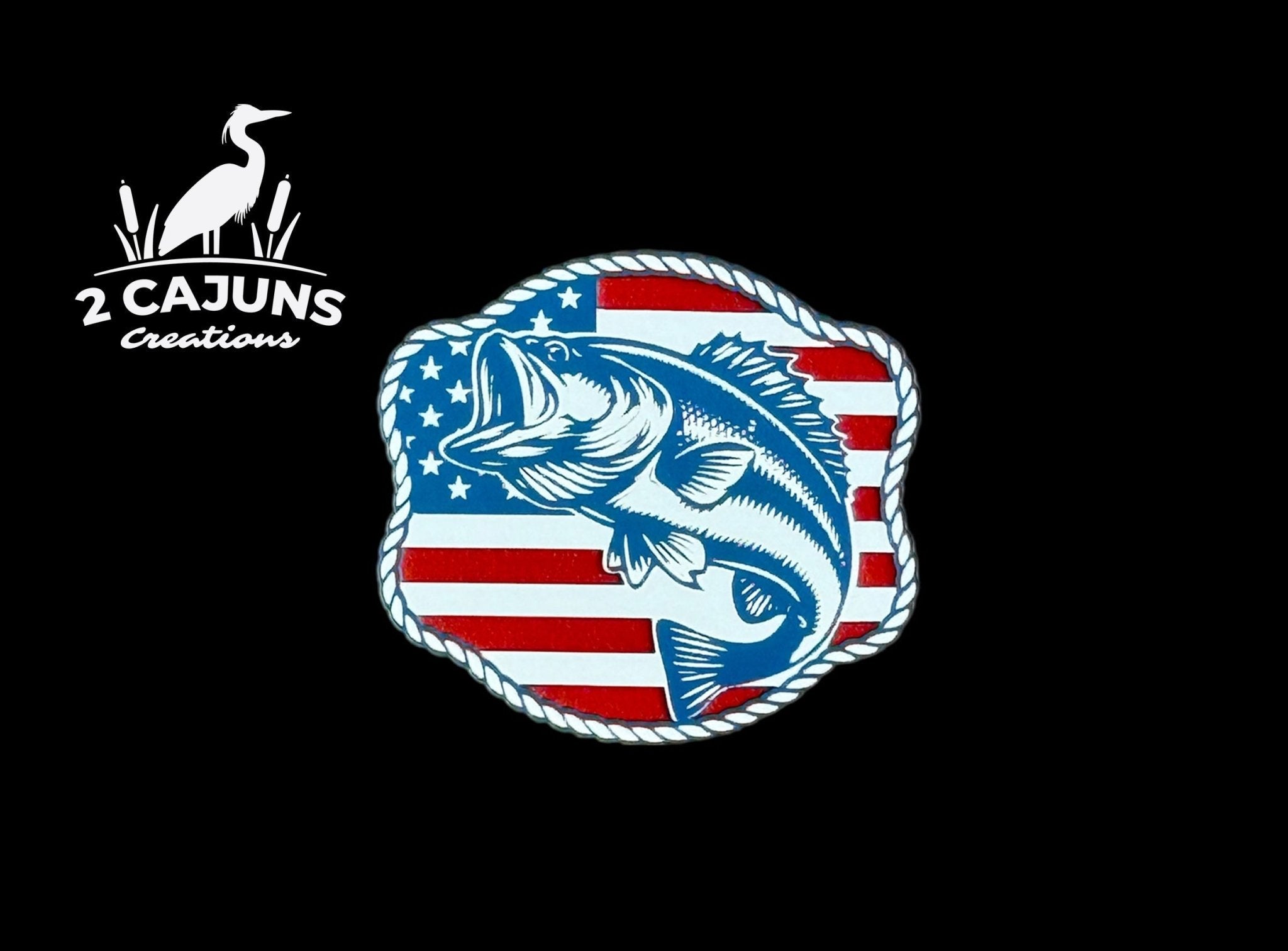 Bass on American Flag Patriotic Red White and Blue Acrylic Patch – Lone ...