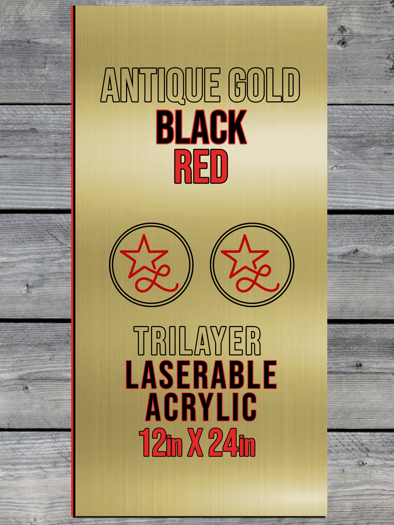 Acrylic: Antique Gold / Black / Red TriLayer Durra-Bull™ Laserable Pan – Lone Star Adhesive